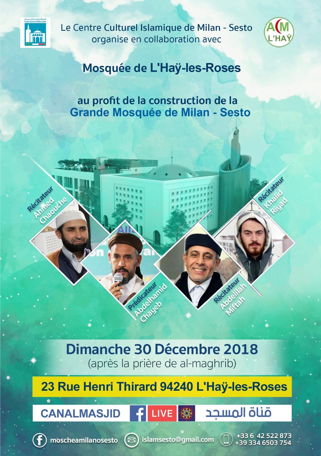 Conférence au profit de la construction de la Grande Mosquée de Milan ...